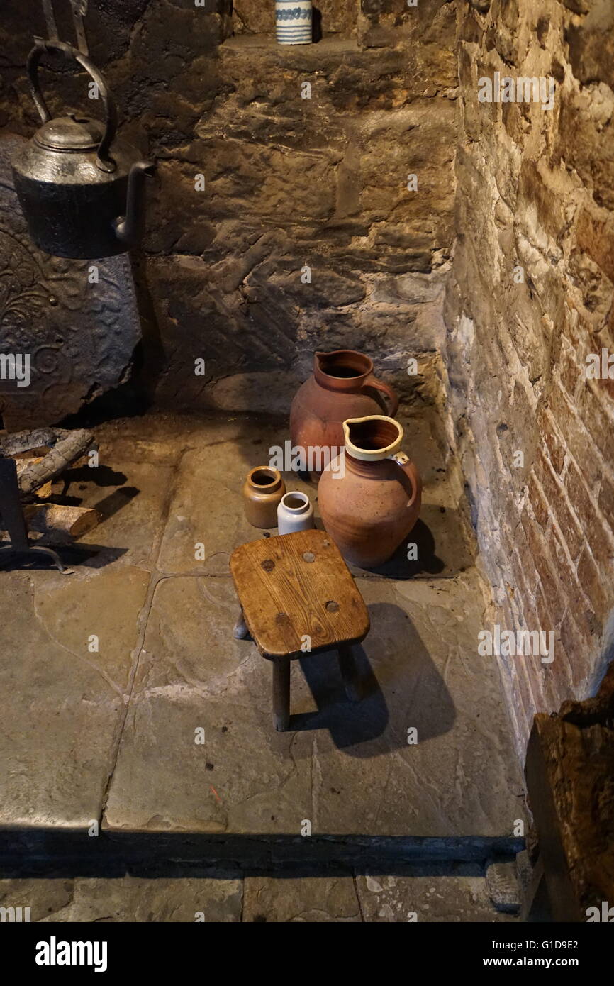Kitchen hearth inside Anne Hathaway's Cottage, where Anne Hathaway, the ...