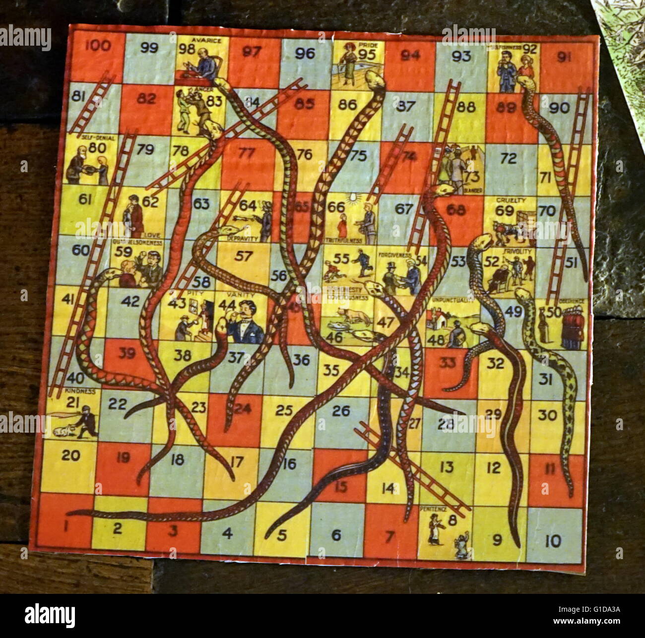 Snakes and ladders board game; Edwardian; English circa 1905 Stock ...
