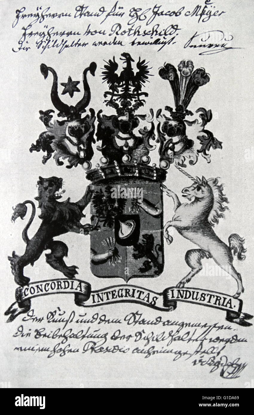 Family crest of the Rothschild banking family. The Rothschild's were a ...