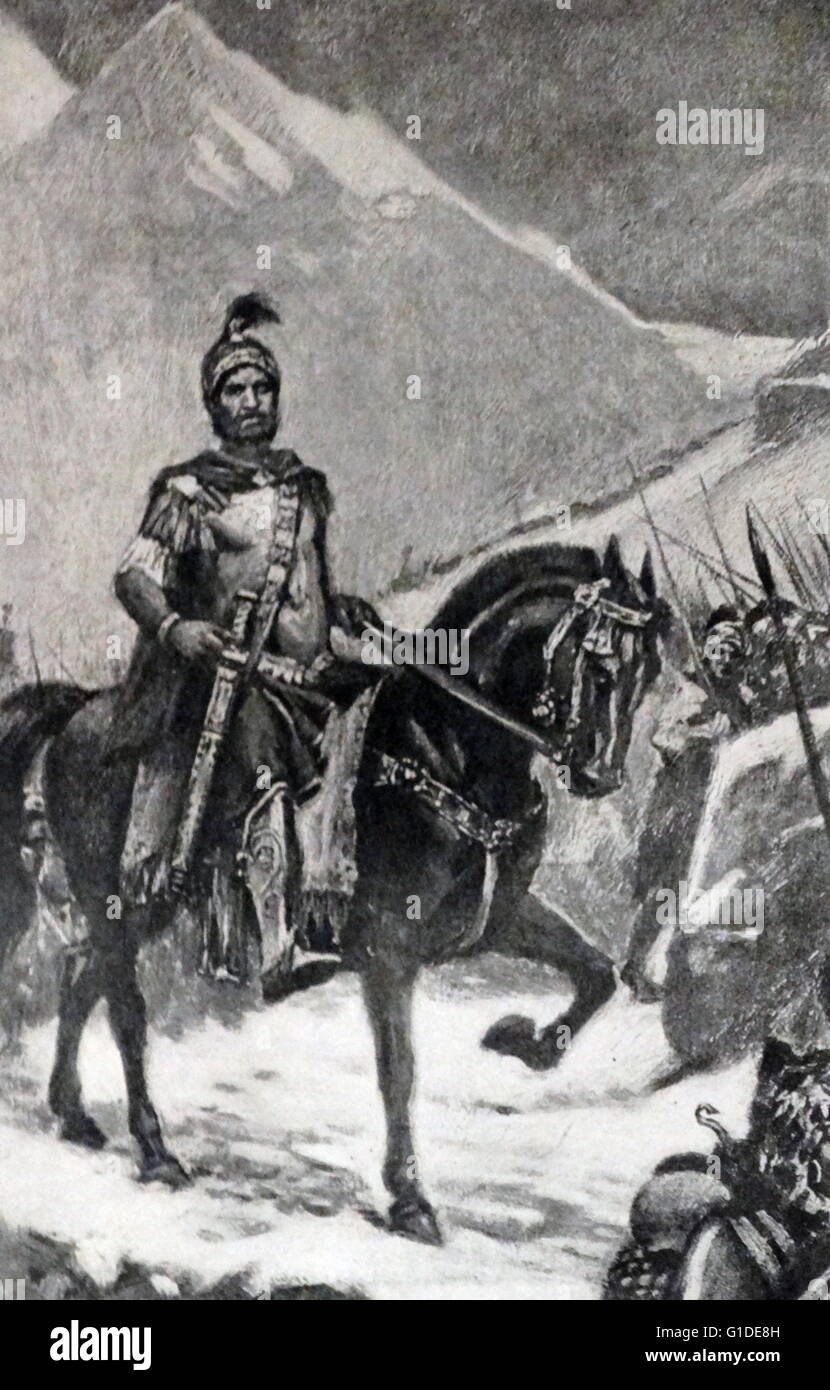 Engraving depicting Hannibal (247-181 BC) a Punic military commander ...