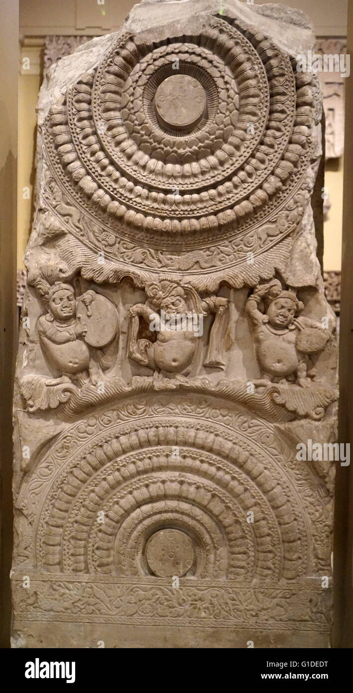 Railing depicting lotuses and dancing dwarfs, from a Stupa. Dated 3rd ...