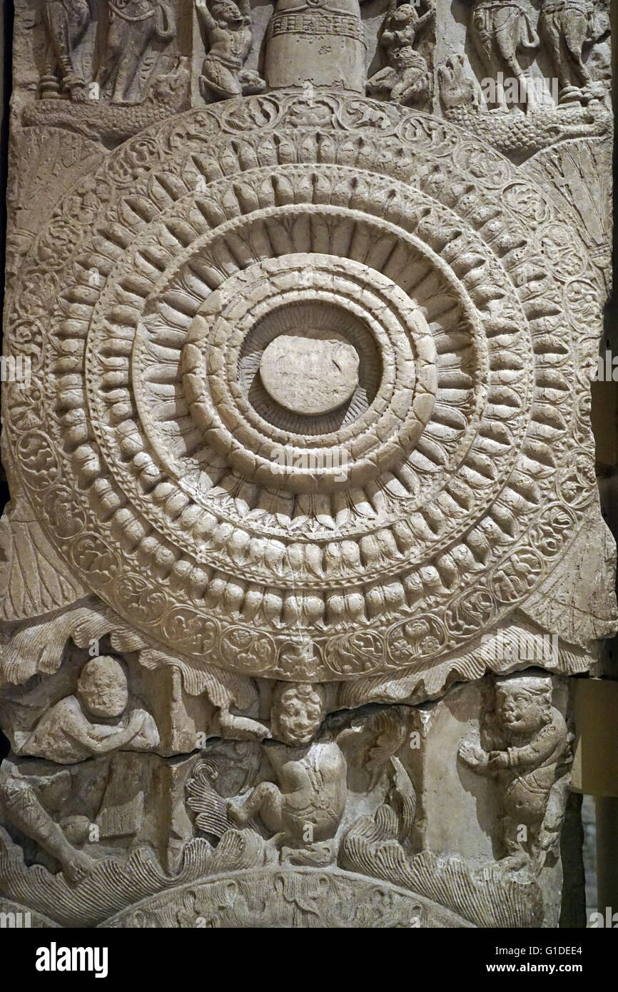 Railing depicting lotuses and dancing dwarfs, from a Stupa. Dated 3rd ...