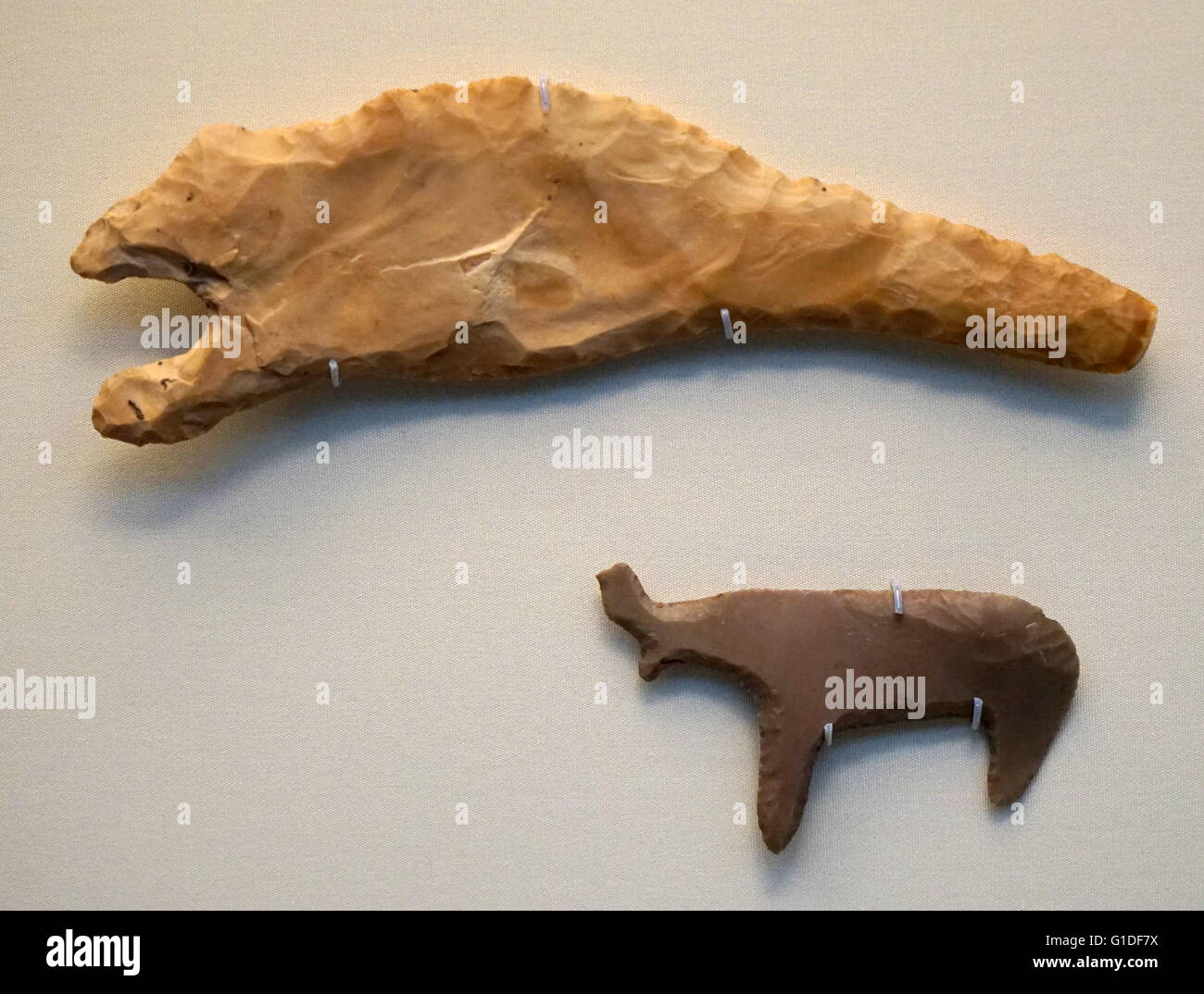 Pair of flint animals from the Osiris Temple in the ancient city of ...