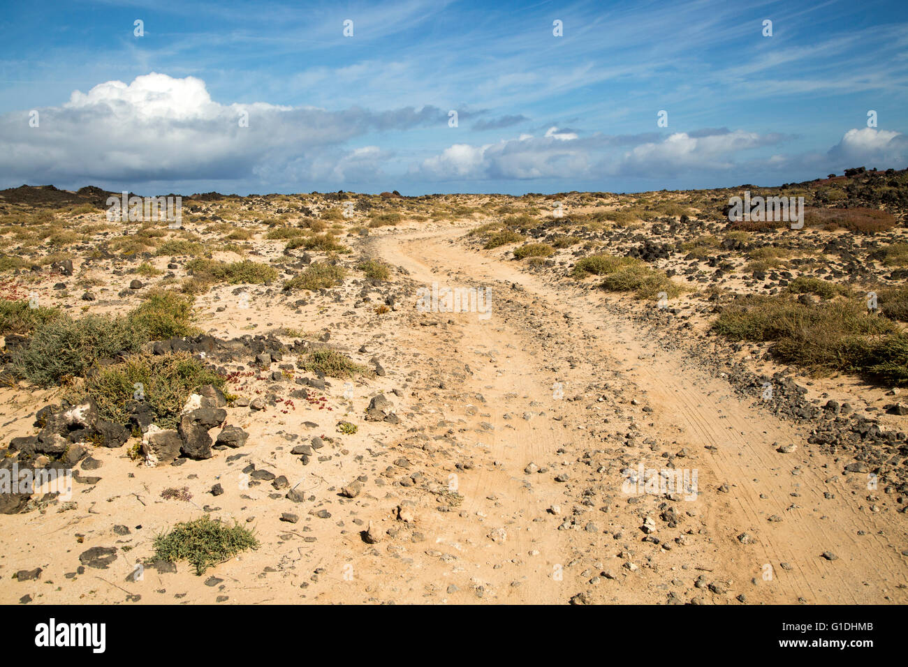 Sandy track through dunes at caleta de caballo hi-res stock photography ...