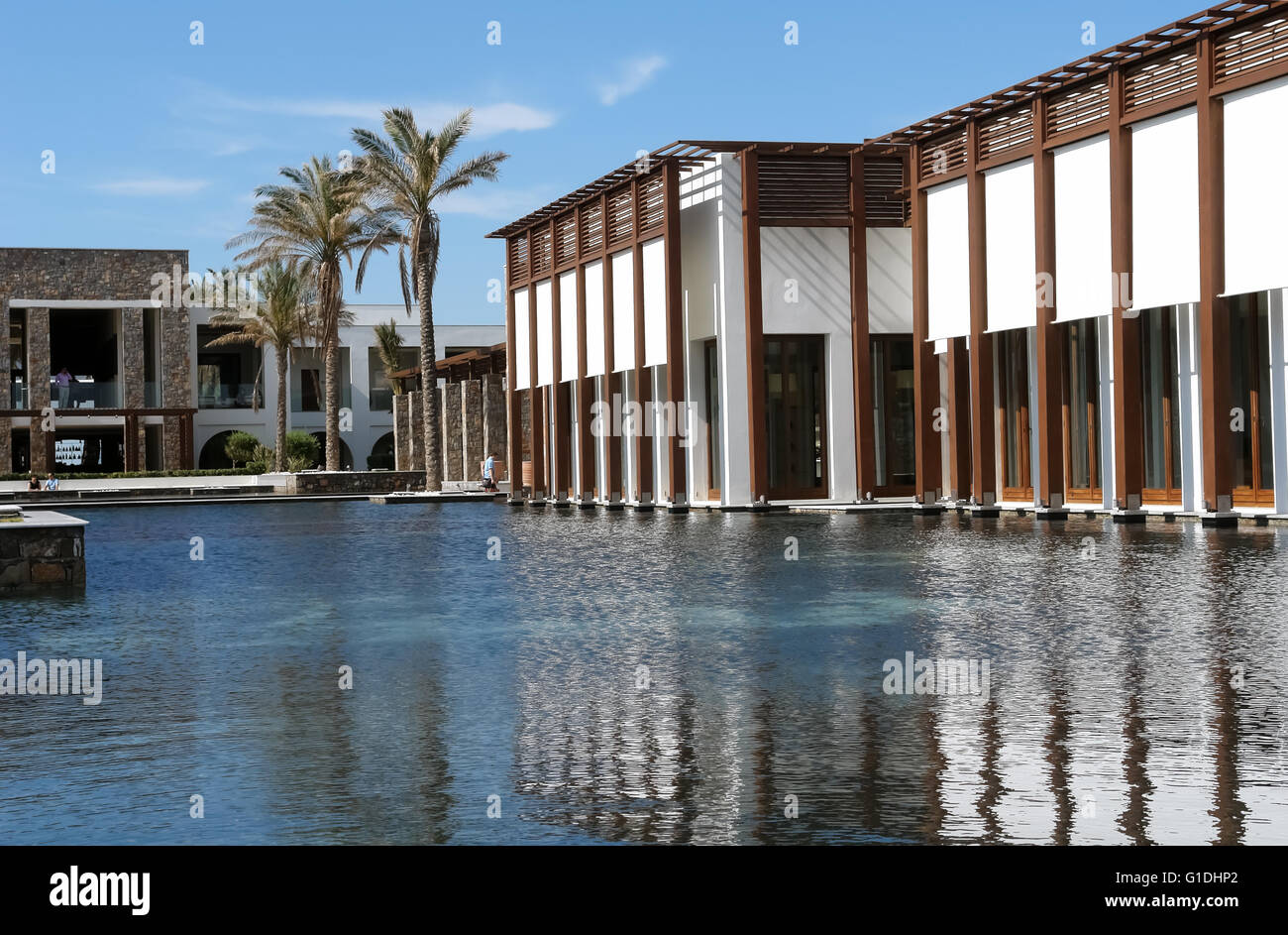 HERAKLION, CRETE, GREECE - MAY 13, 2014: Big blue swimming-pool, modern ...