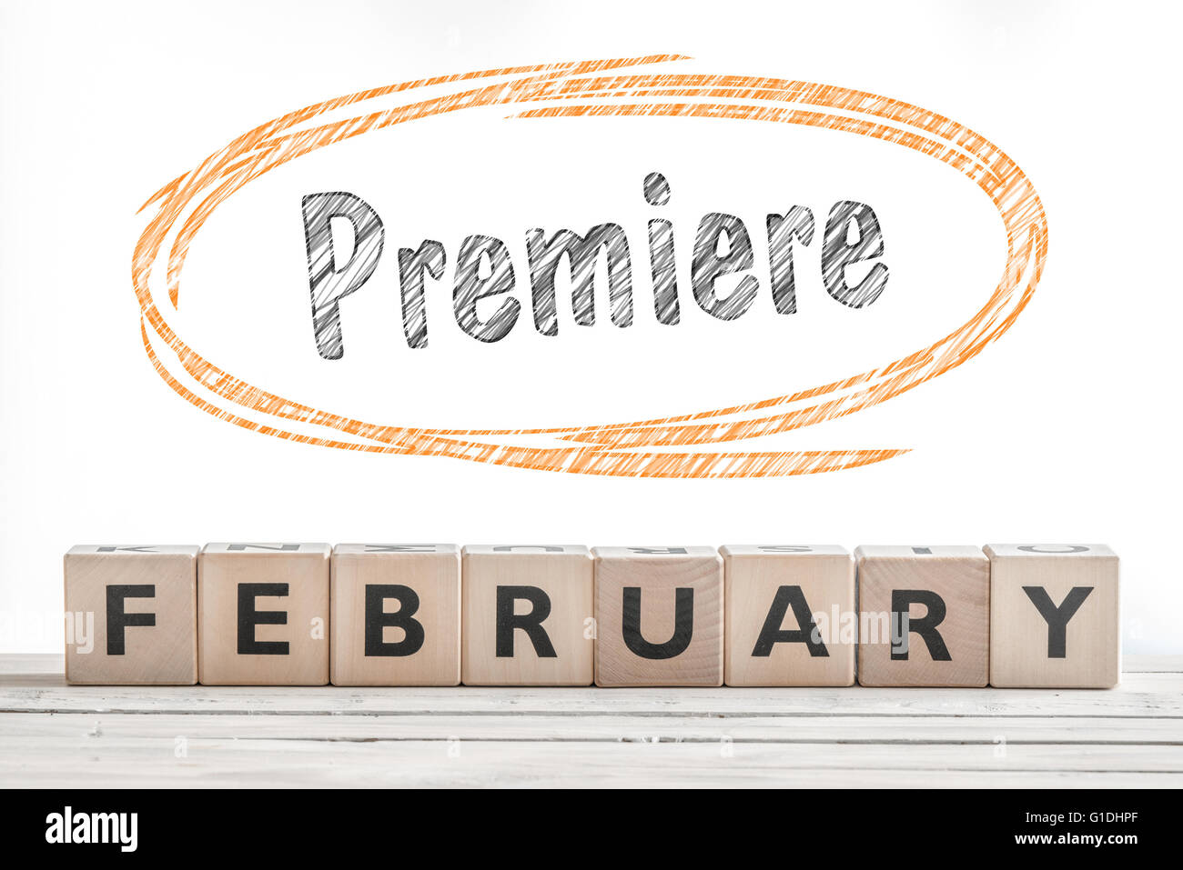 February premiere sign made of wood on a stage Stock Photo - Alamy