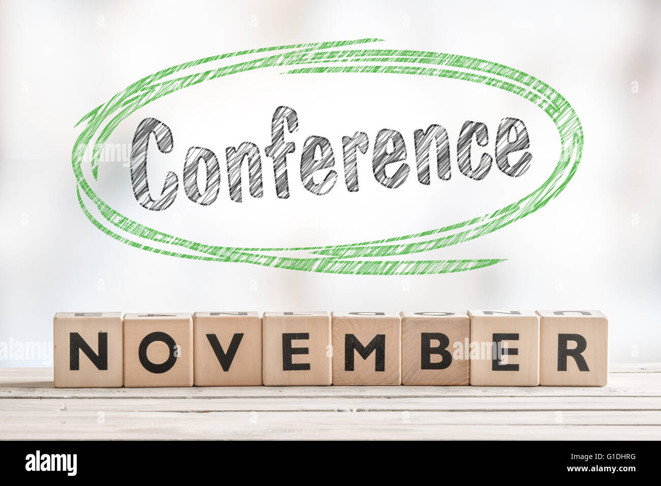November conference sign with wooden blocks on a stage Stock Photo - Alamy