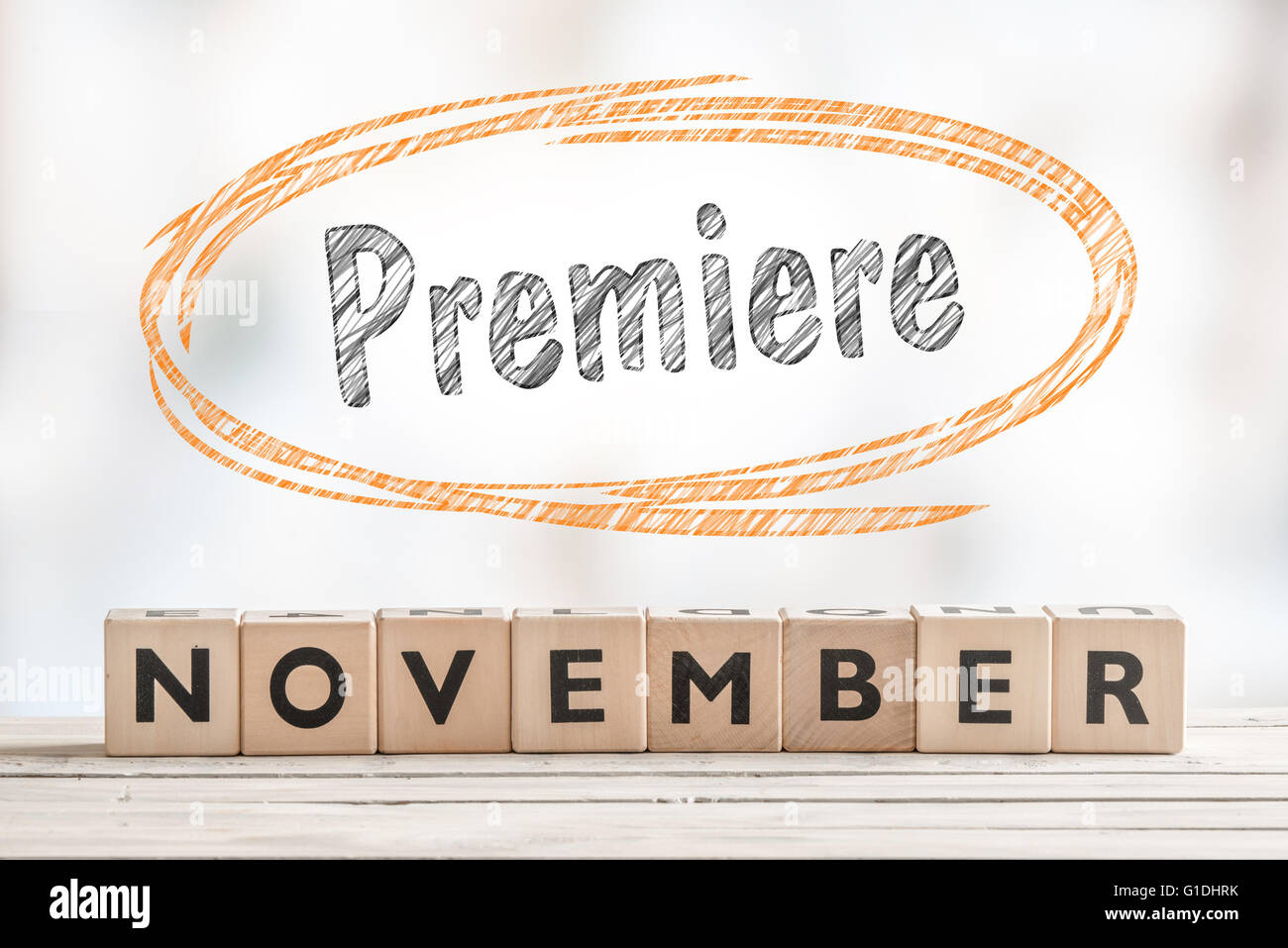 November premiere sign with wooden blocks on a stage Stock Photo - Alamy