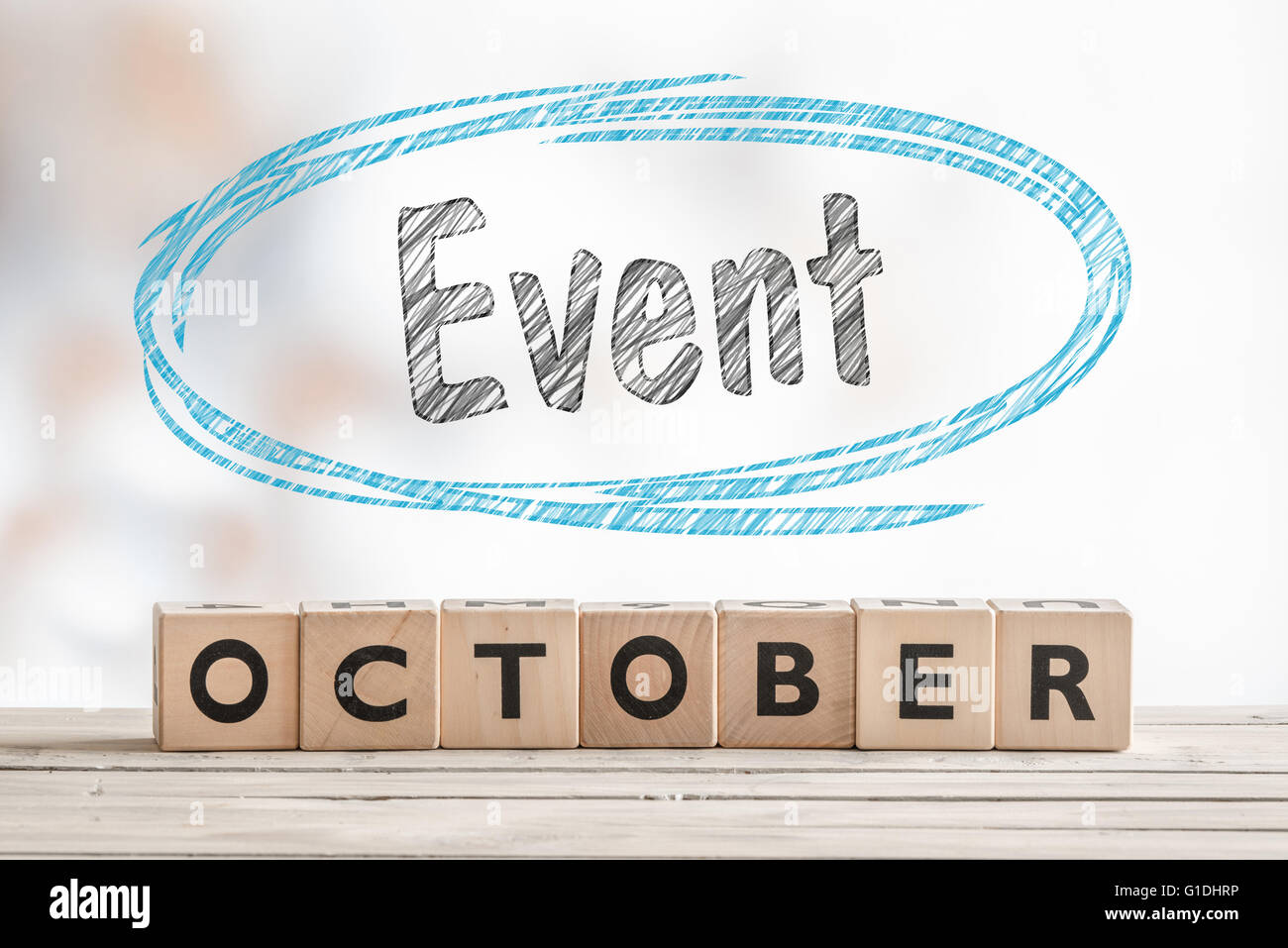 October event sign made of wood on a stage Stock Photo - Alamy