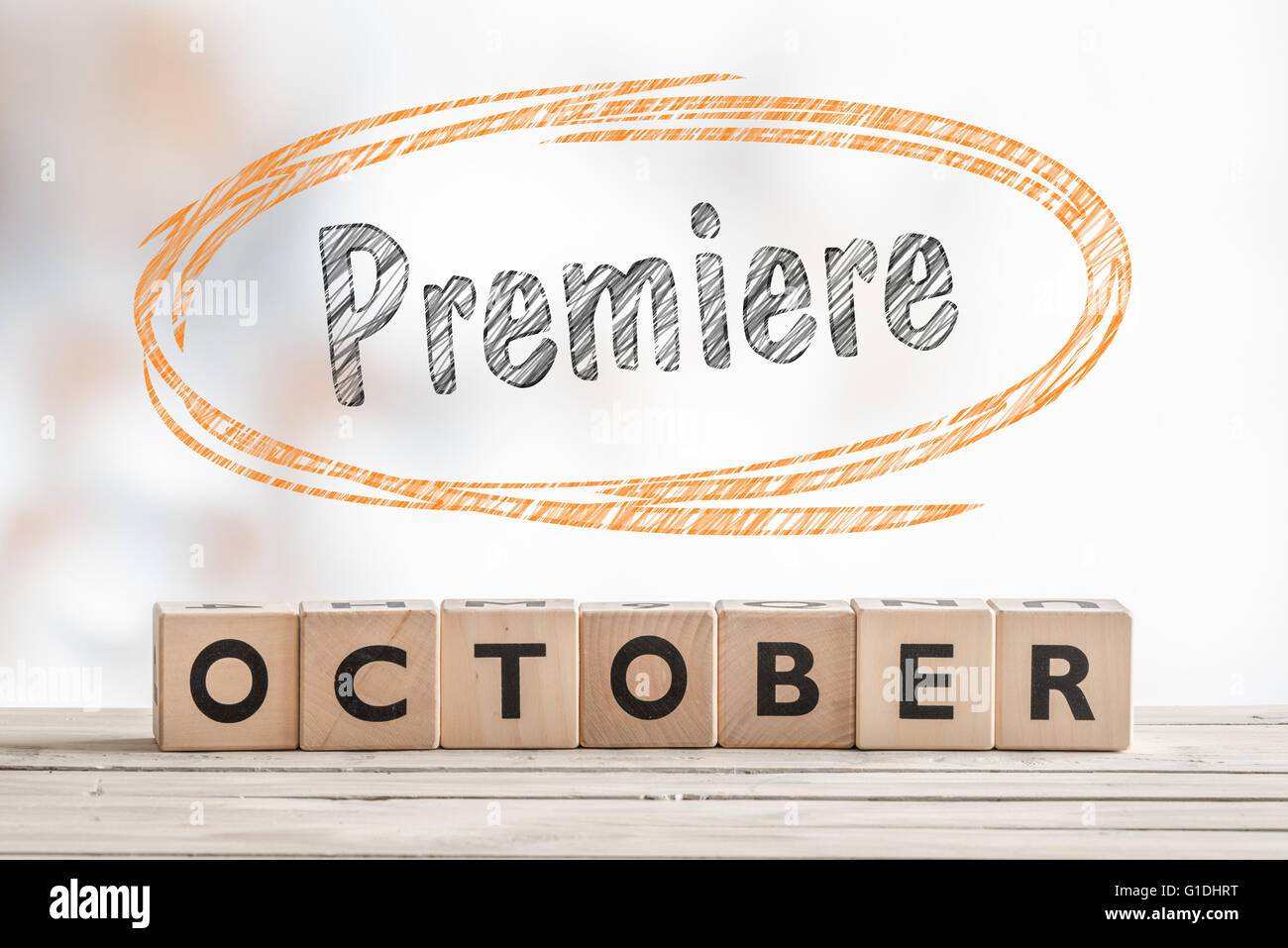 October premiere sign made of wood on a stage Stock Photo - Alamy