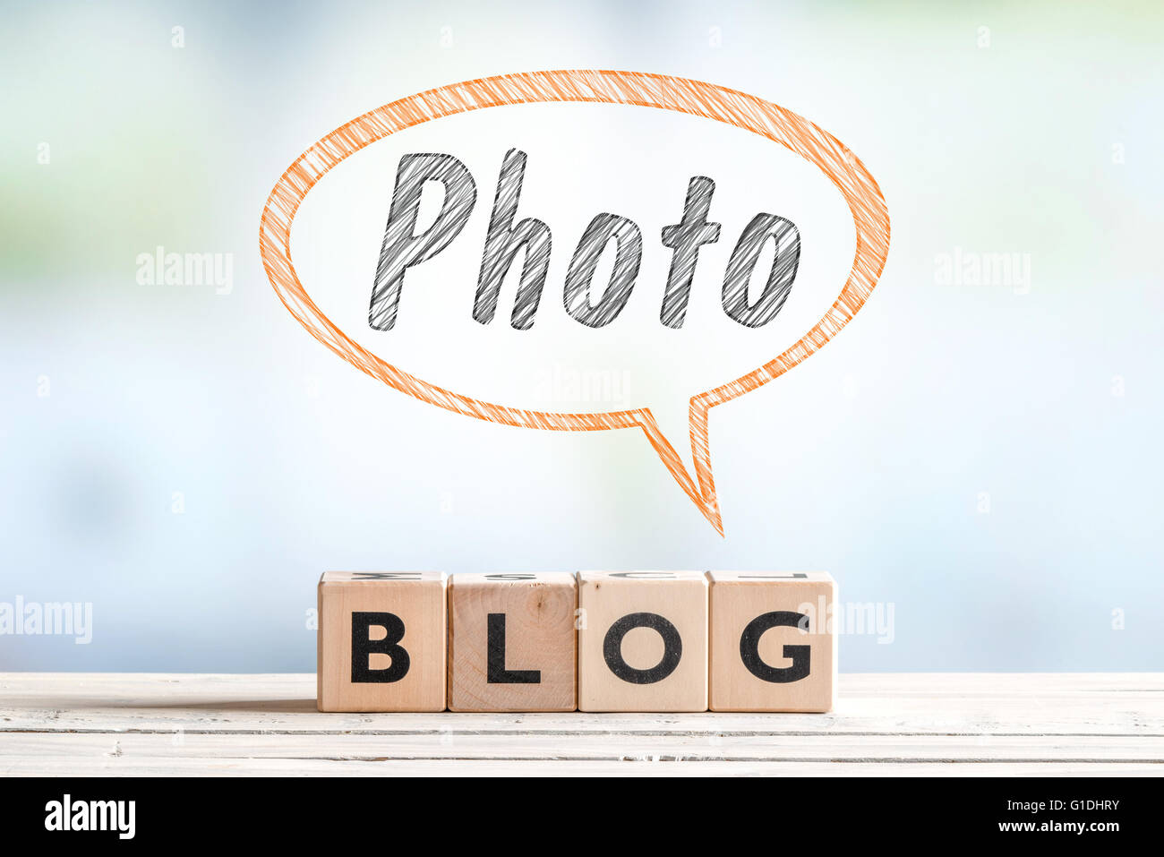 Photography blogger sign on a wooden table with text in a sketch Stock ...