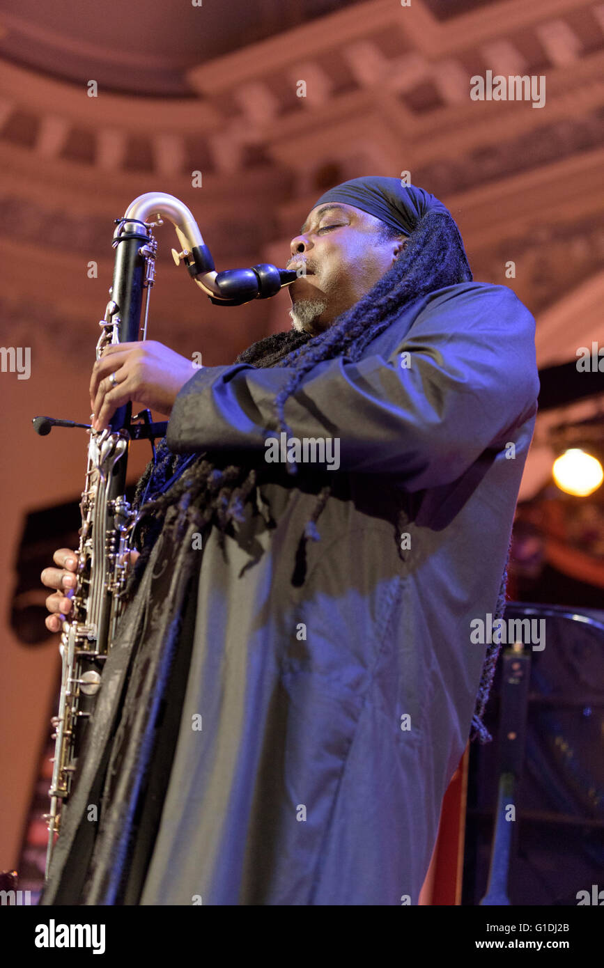 Courtney Pine performing at the Cheltenham Jazz festival 2016 Stock ...