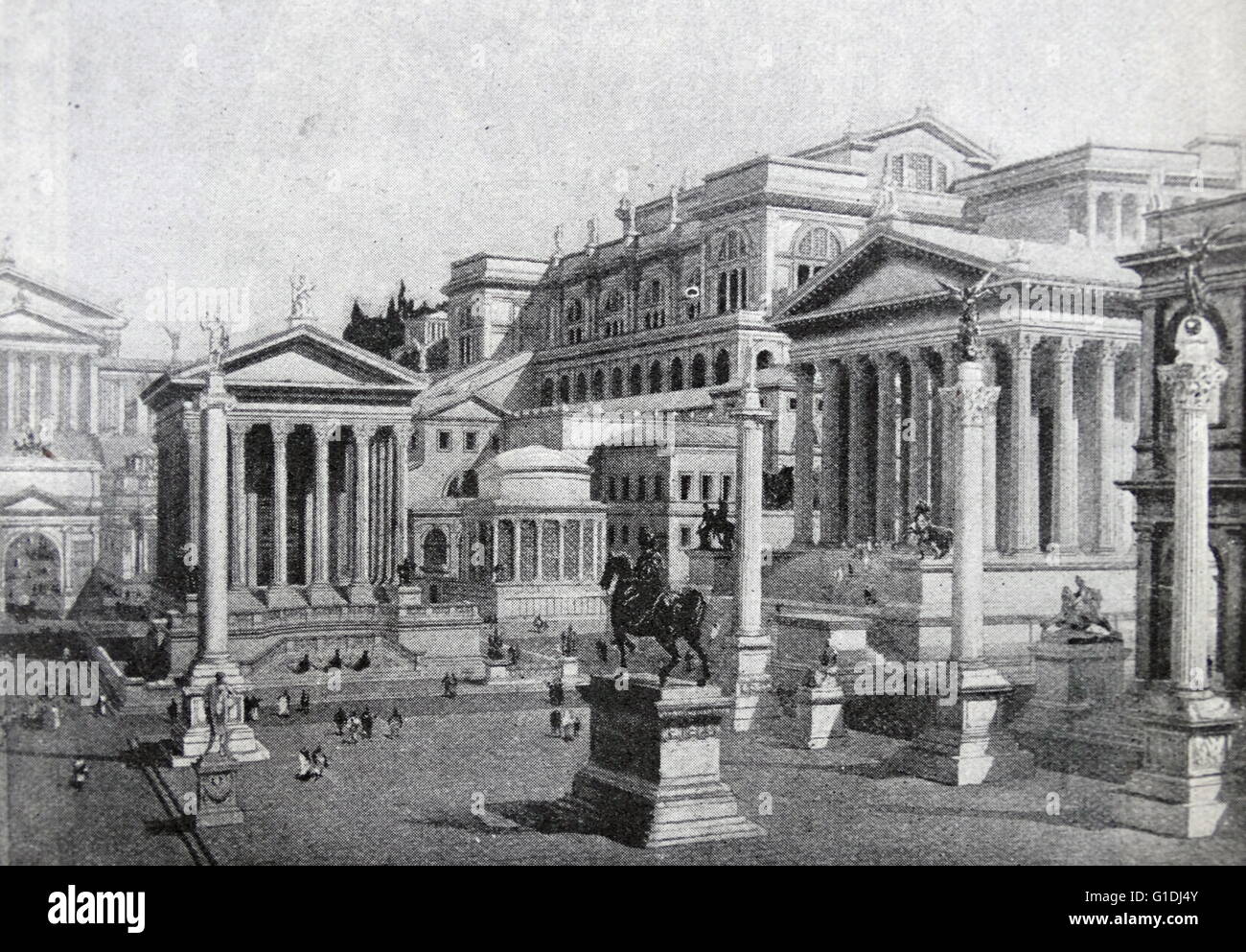 idealised reconstructed view of the Roman Forum (Forum Romanum, Italian ...
