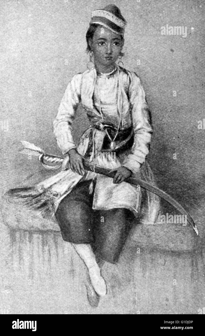 19th century illustration depicting a young Indian Prince with ...
