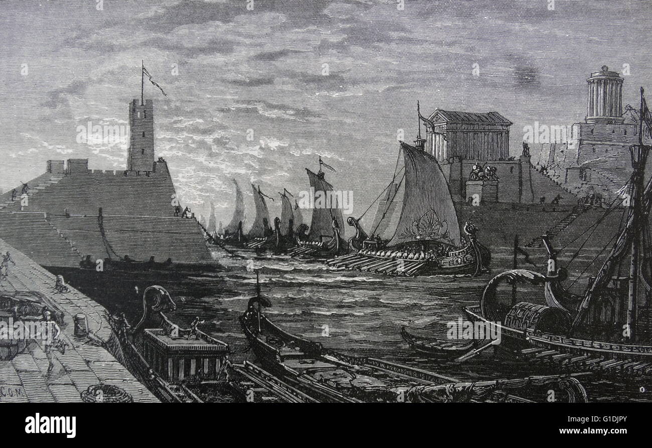 Illustration depicting the fleet of the Spartan Admiral Teleutias ...