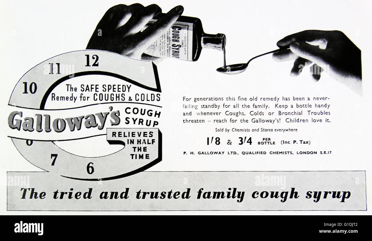 Advert for Galloway's cough syrup Stock Photo - Alamy