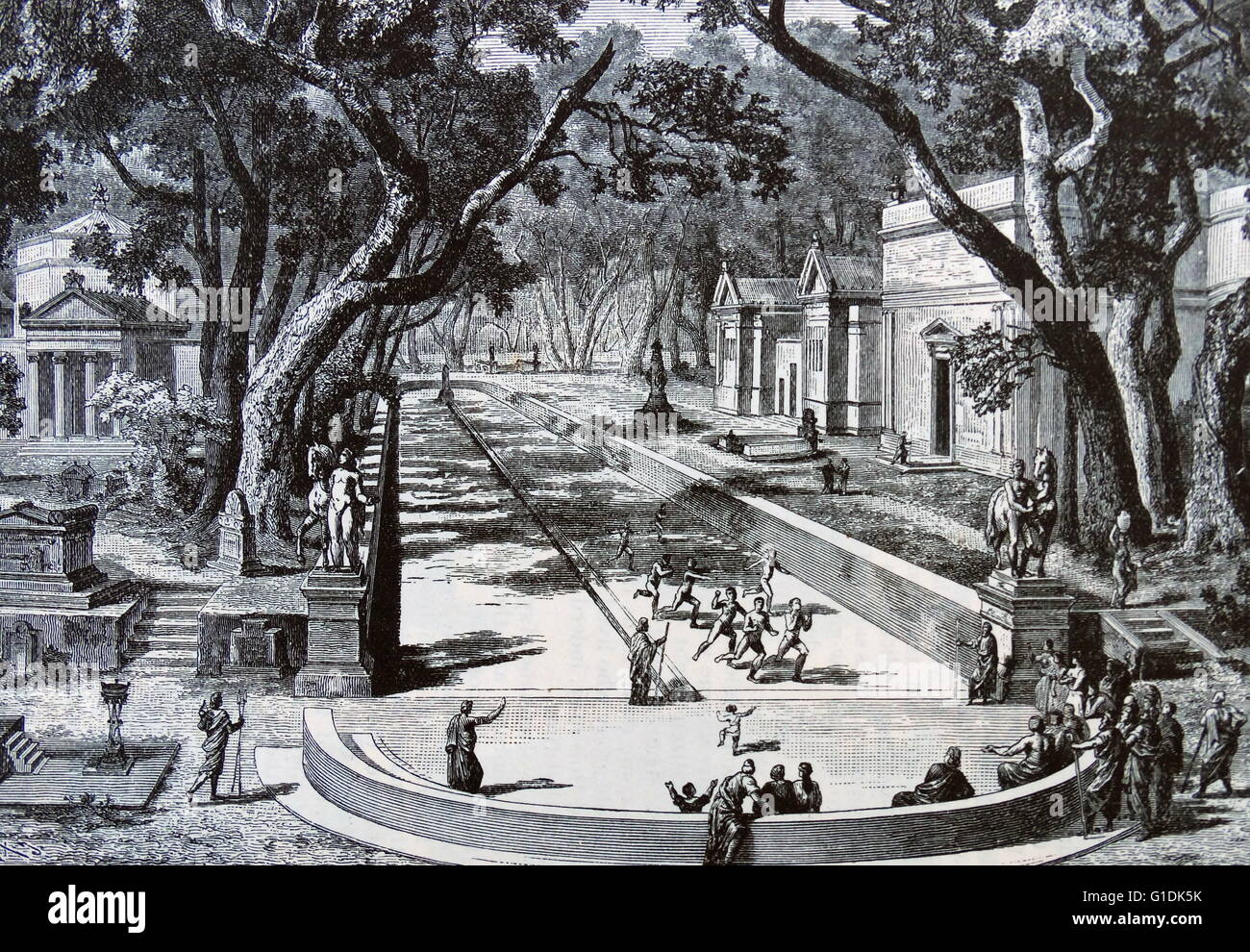 Illustration depicting the Dromos and Gymnasia in Sparta Stock Photo ...