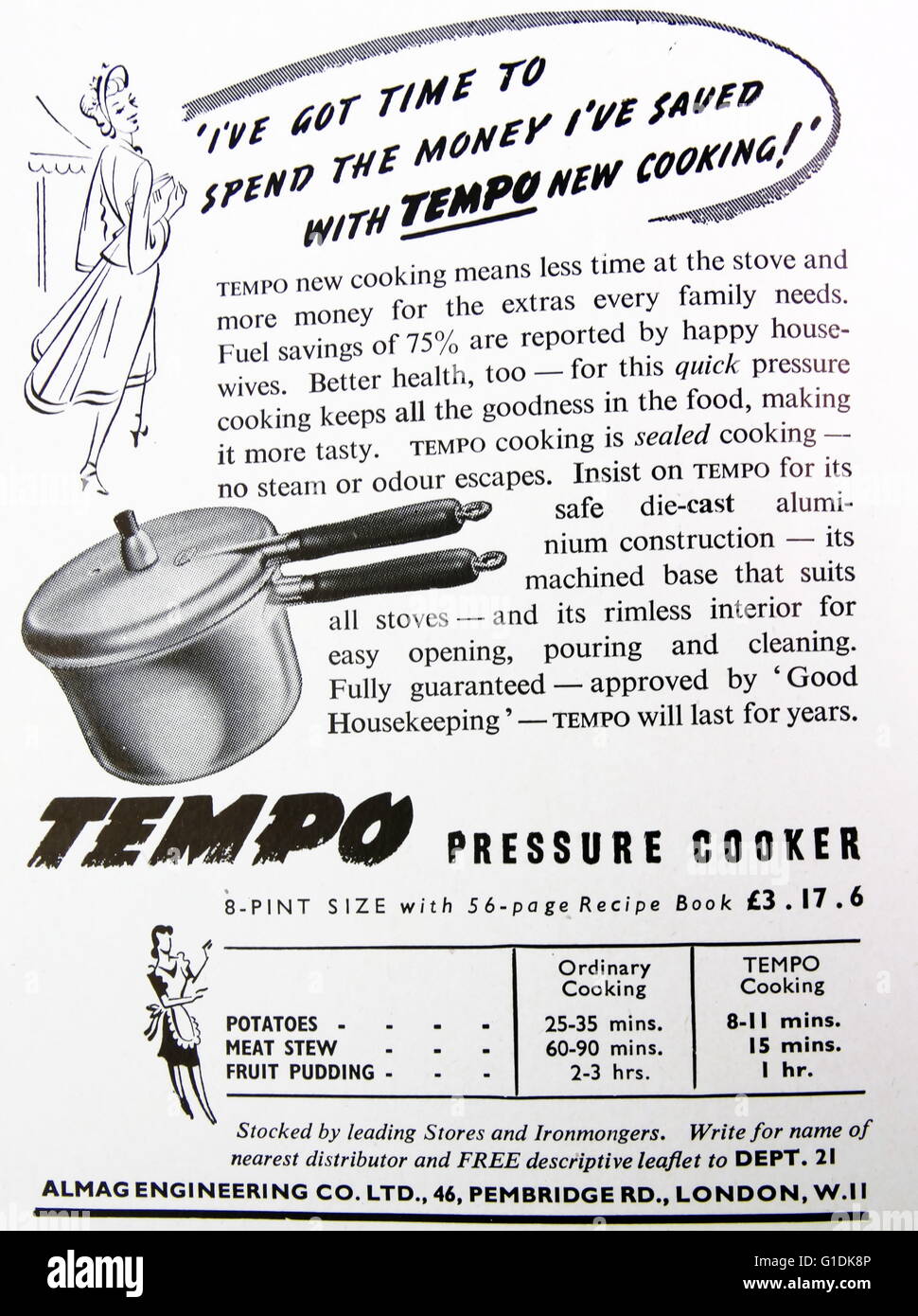 Advert for a Tempo Pressure Cooker Stock Photo - Alamy