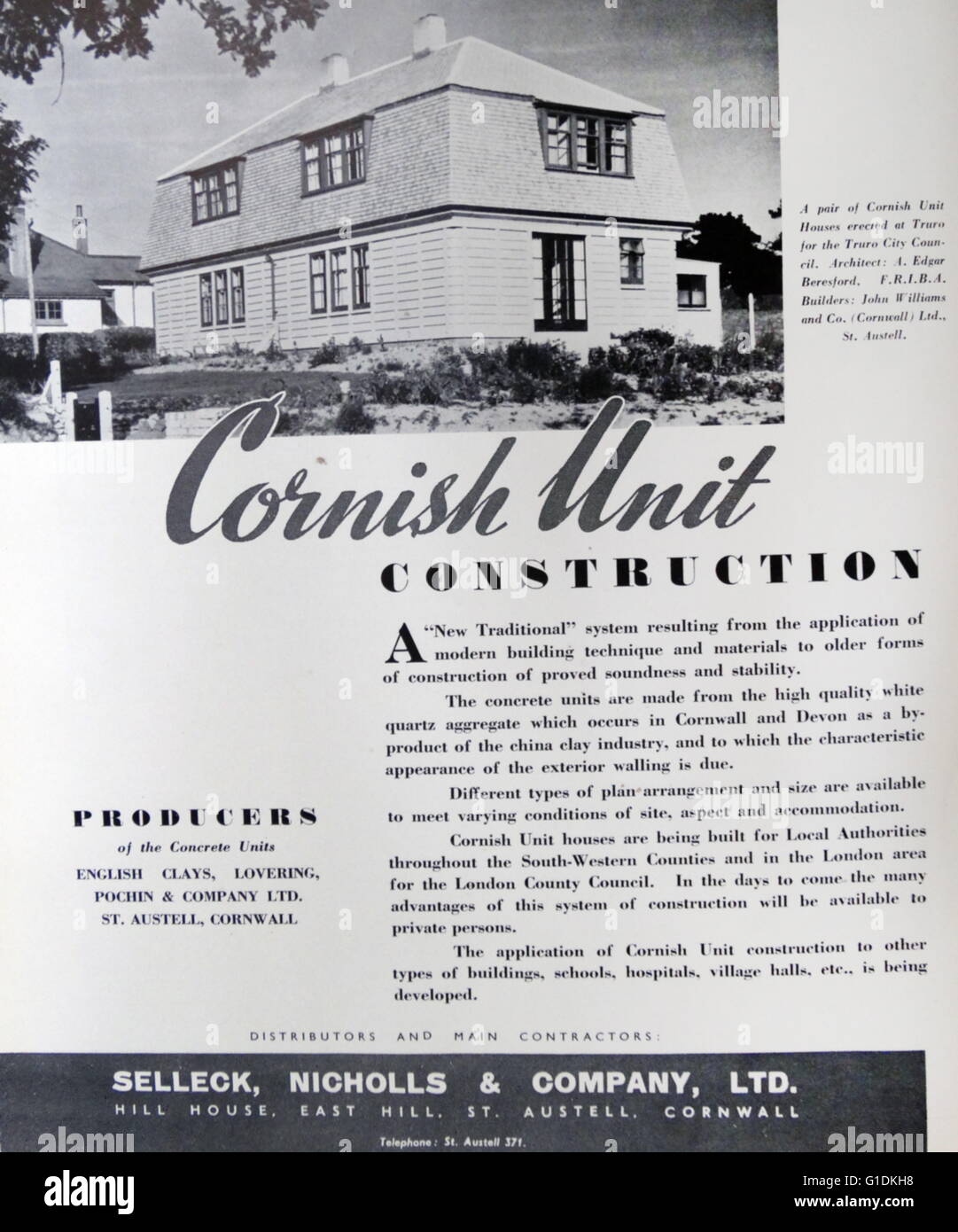 Advert for Cornish Unit Construction part of the Selleck, Nicholls ...