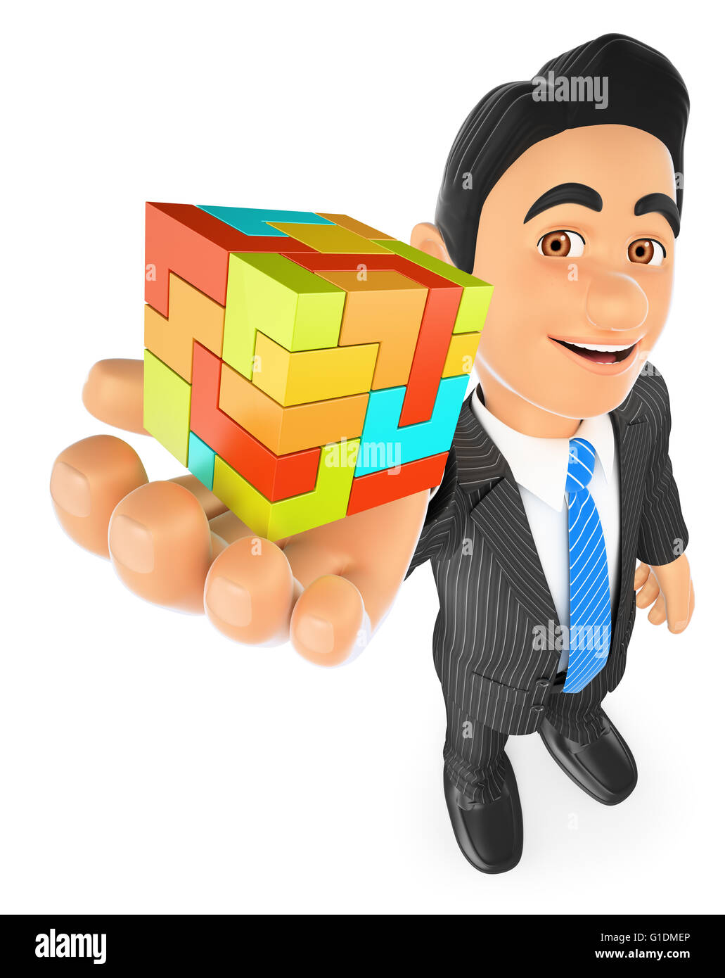 3d business people illustration. Businessman with a cube. Create ...