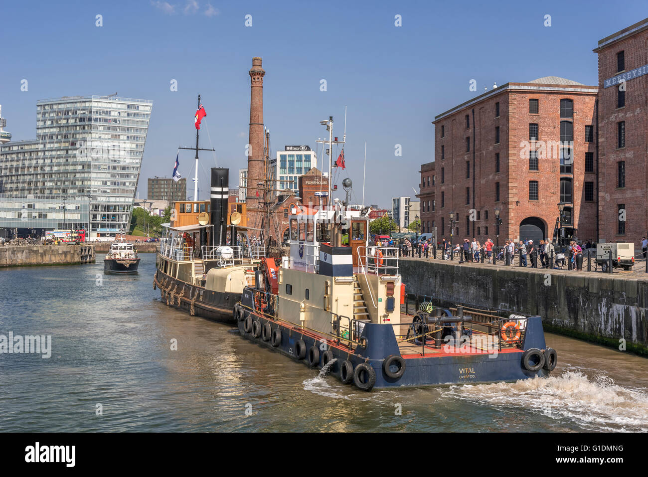 Steam tug and tender the Daniel Adamson leaves the Canning Dock at ...