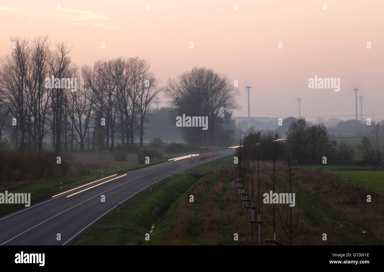 Long exposure shot of a German Bundesstrasse in the evening Stock Photo ...
