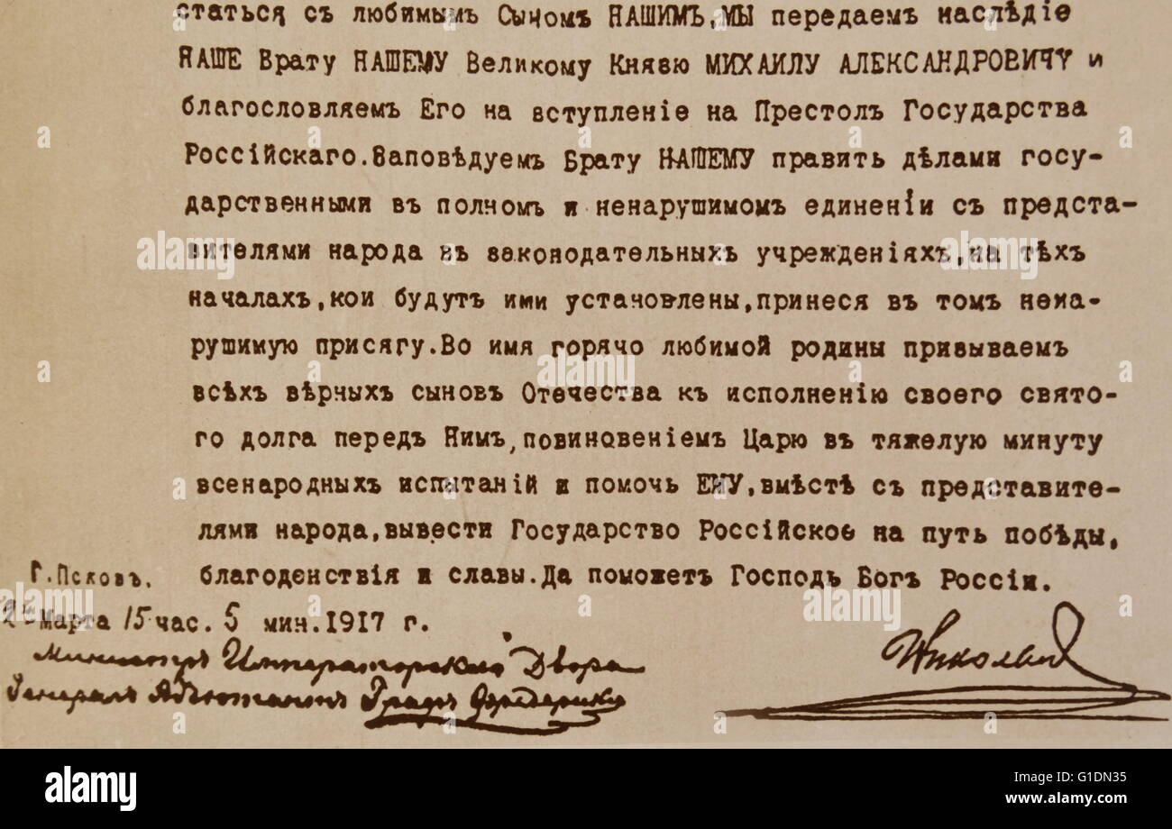 Czar nicholas abdication hi-res stock photography and images - Alamy