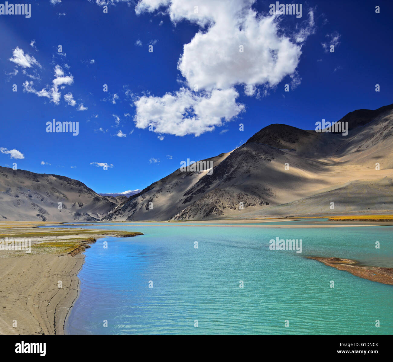 Indus river flowing through Chanthang valley, Ladakh, India Stock Photo ...