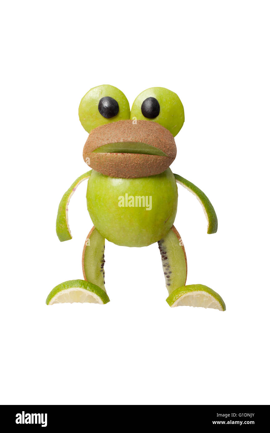 Surprised frog made of apple and kiwi on isolated background Stock ...