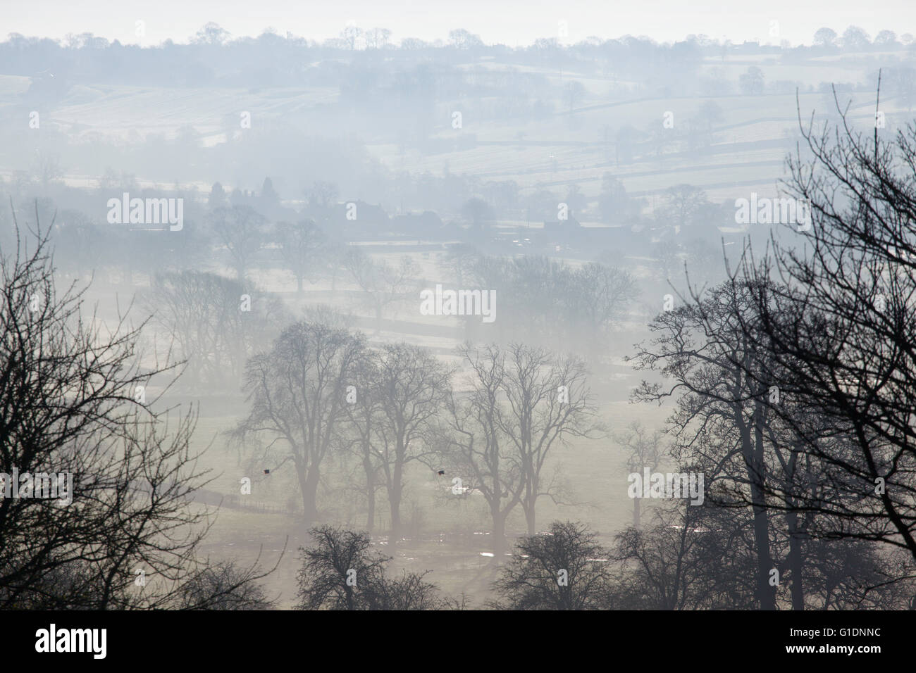 Weaver hills in mist looking East from Ellastone to Roston ...