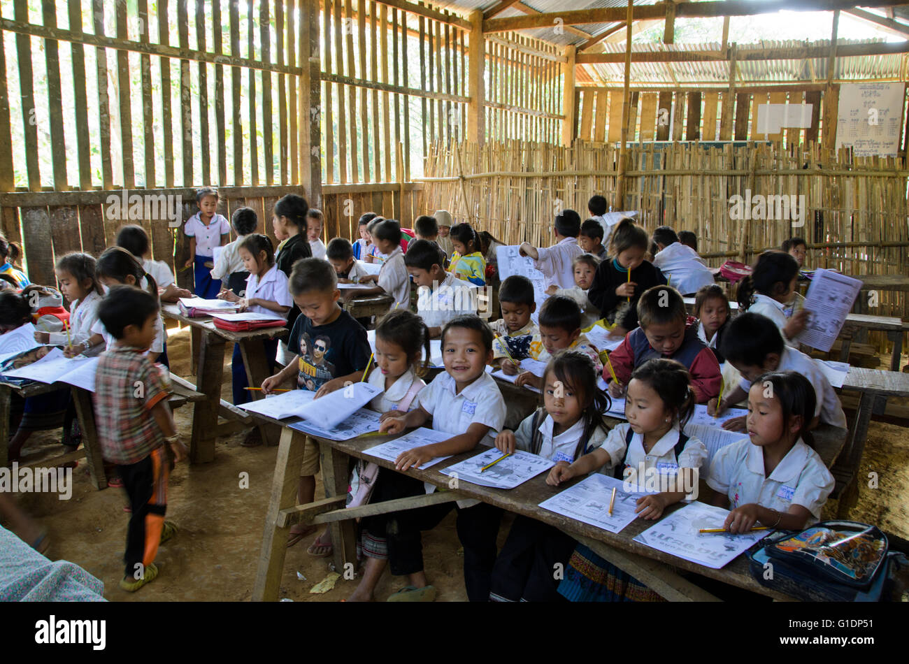 An elementary classroom in a local school in northern Laos Stock Photo ...