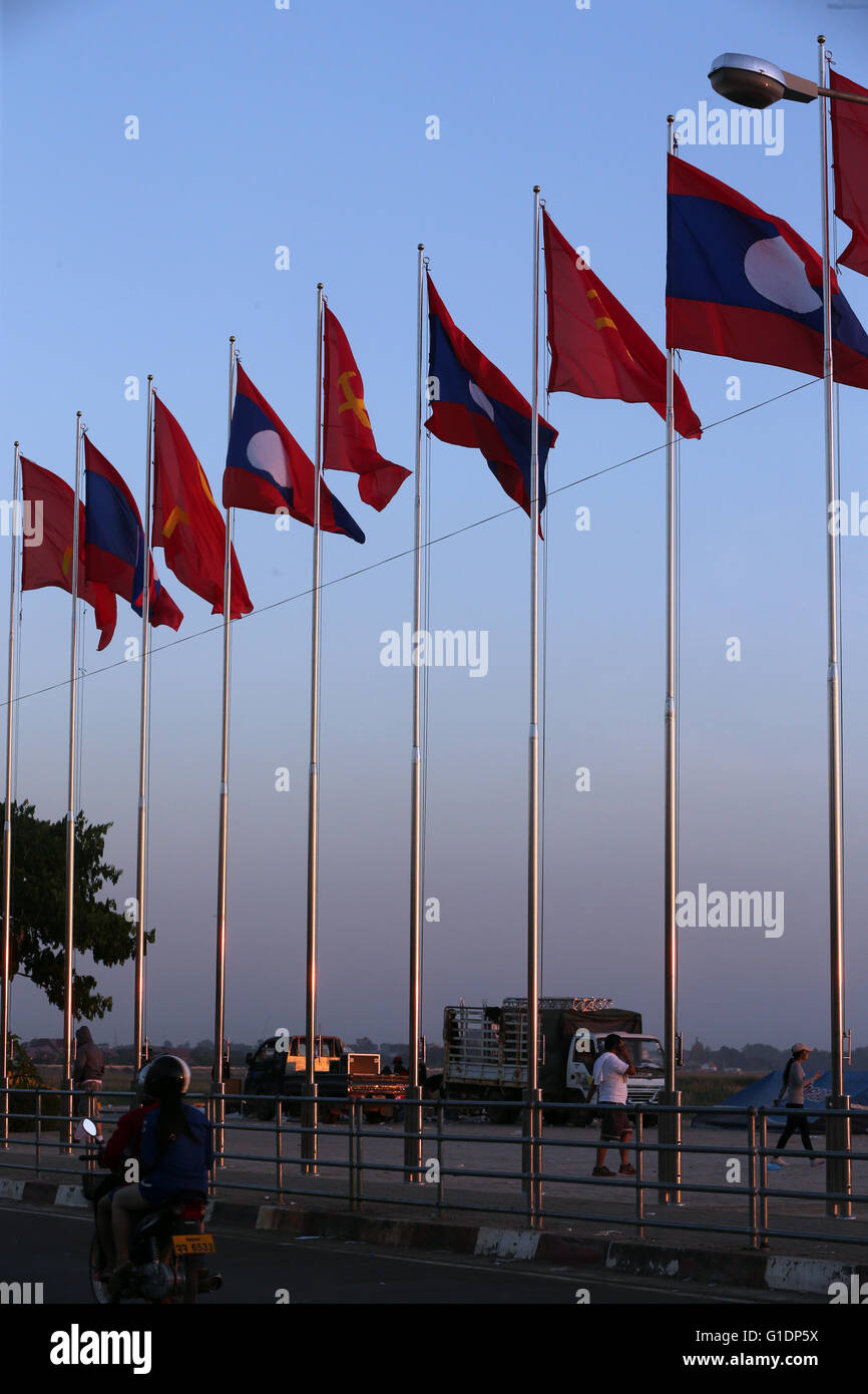 Lao and communist flags. Vientiane. Laos Stock Photo - Alamy