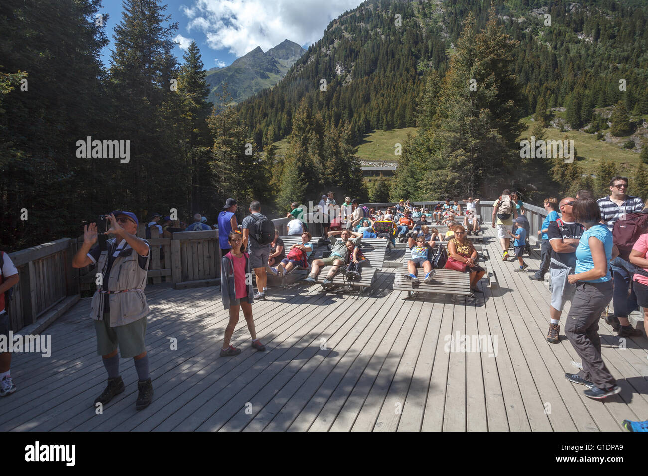People on WildeWasserWeg platform inhaling water particle formed by ...