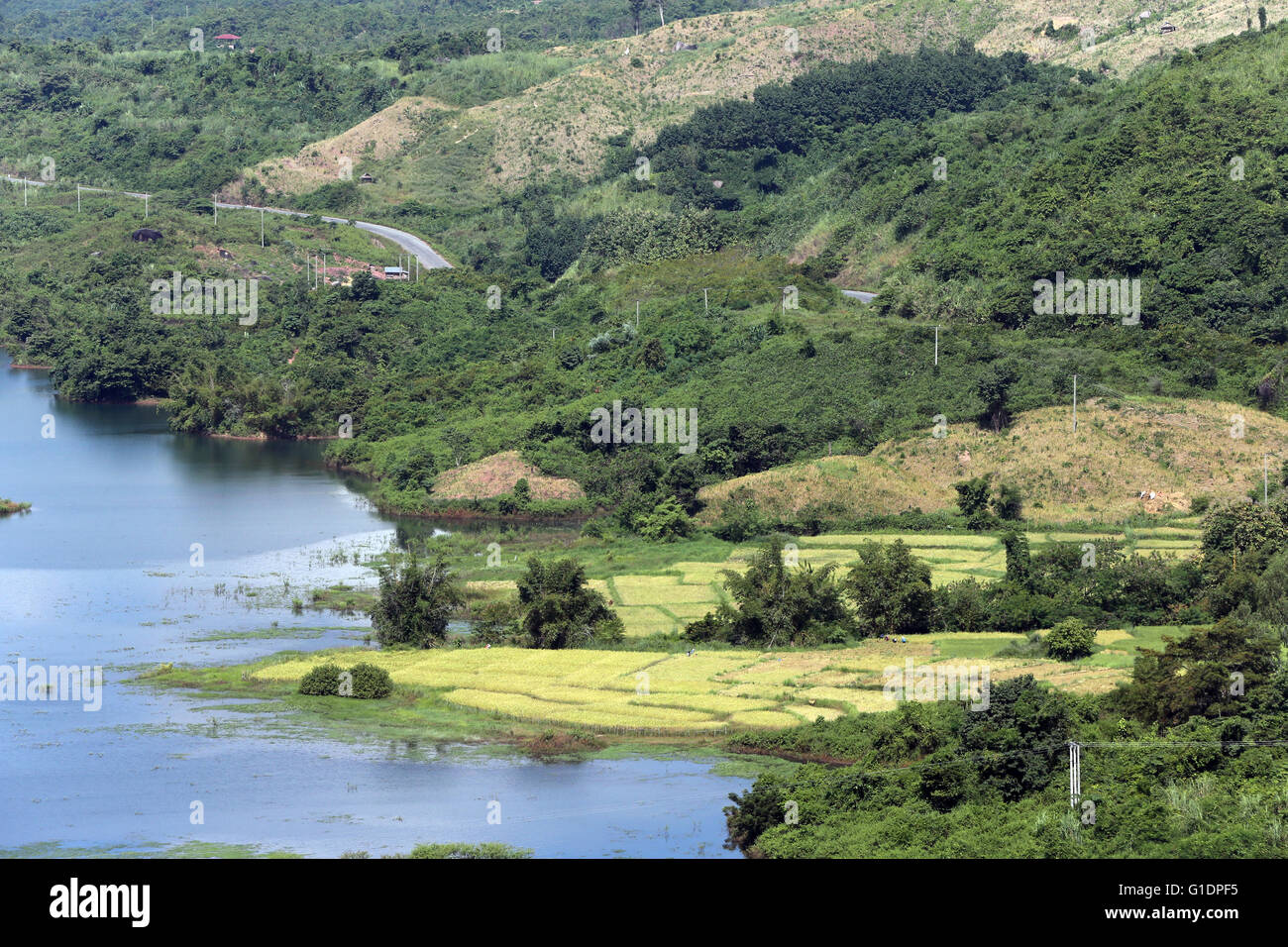 Vientiane Province. Landscape. Lake and islands Stock Photo - Alamy
