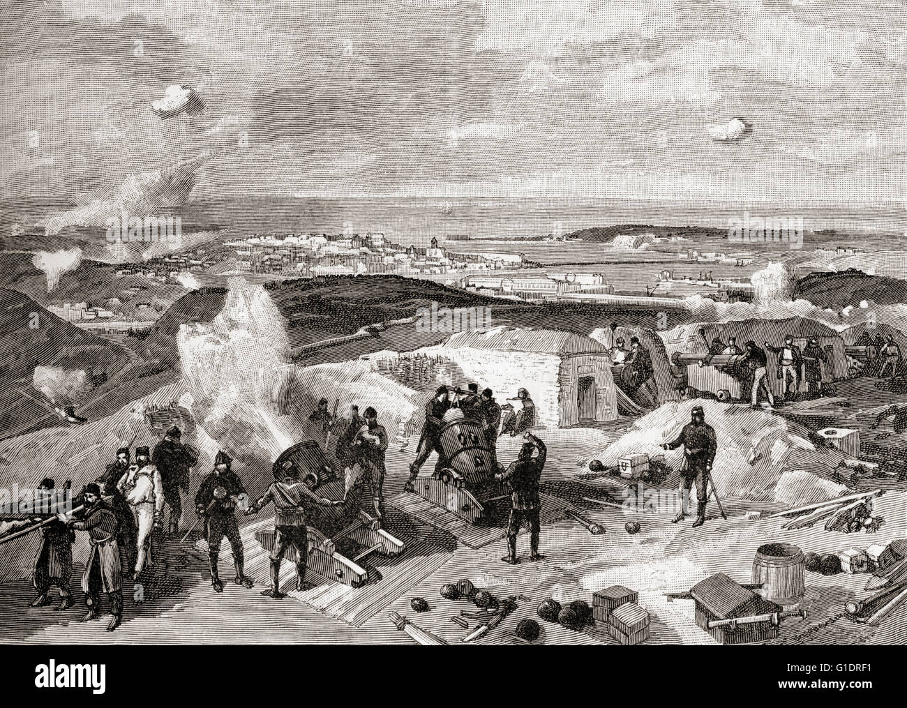 Crimean War, 1853 - 1856. French troops bombarding the Russian line at ...