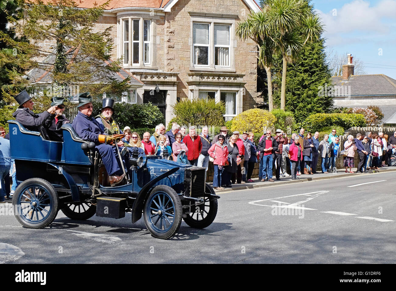 A vintage car on Trevithick day in Camborne, Cornwall, UK Stock Photo ...