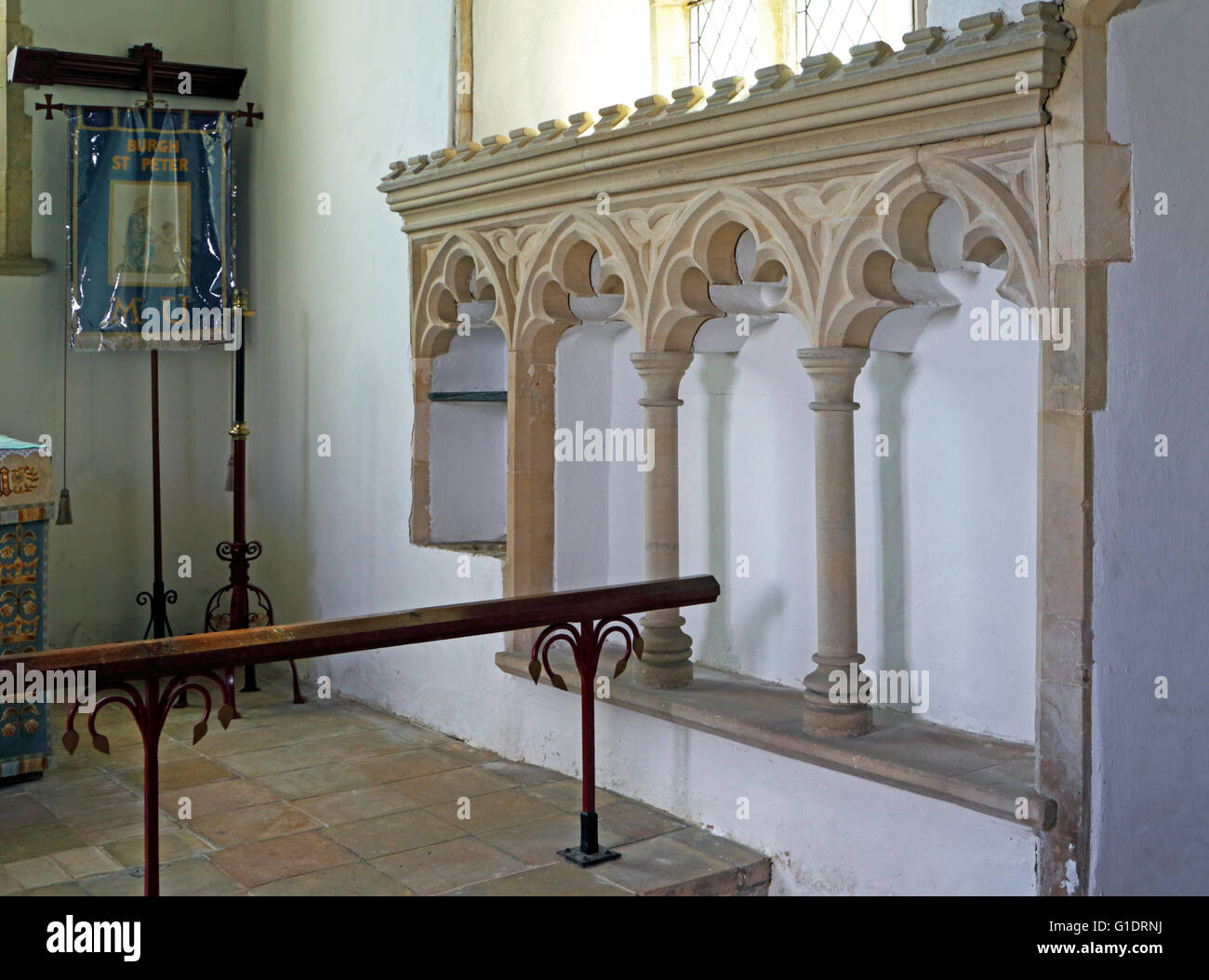A view of the Sedilia and Piscina in the parish church of St Mary at ...