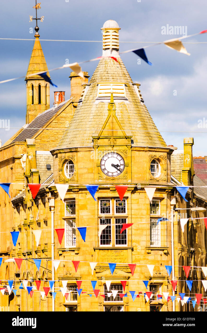Bunting in front of the public library in Clitheroe Ribble Valley ...