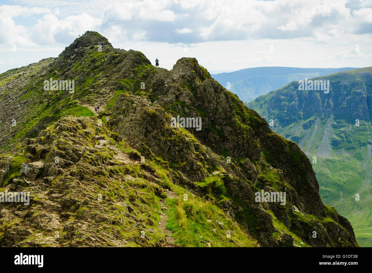 Looking along Striding Edge on Helvellyn in the Lake District Stock ...