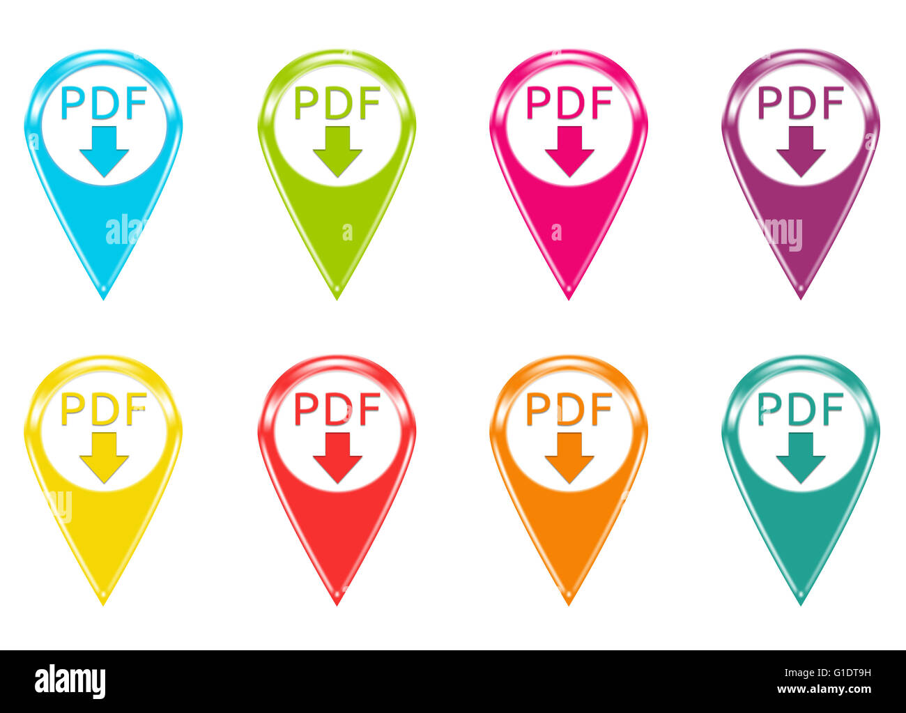 Set of icons or colored markers with pdf download symbol Stock Photo ...