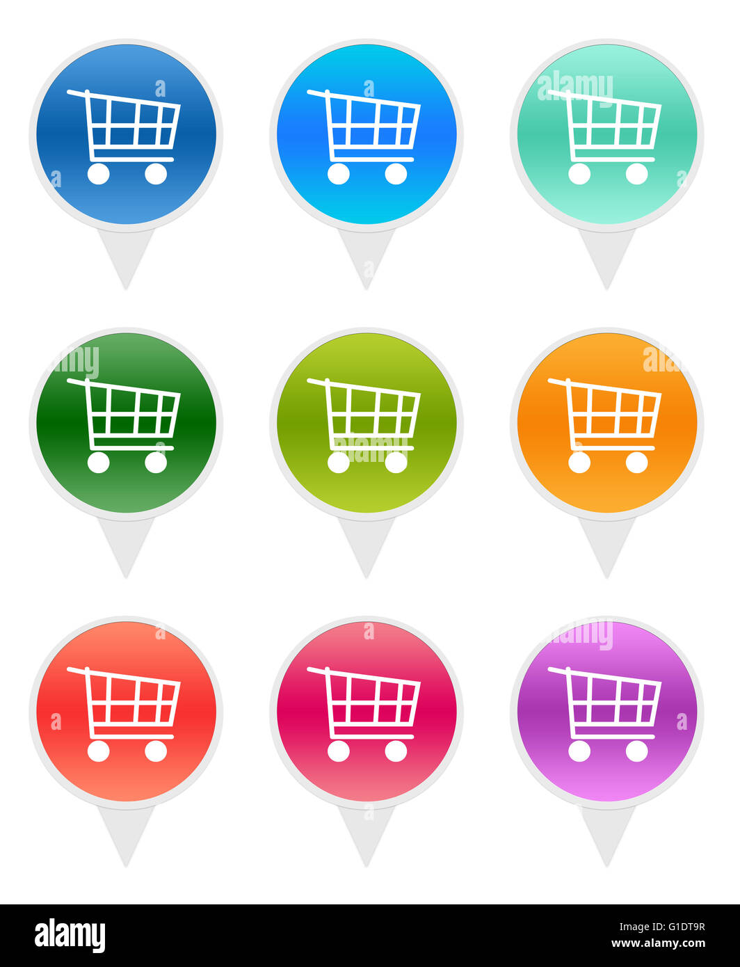Set of rounded icons for markers on maps with shopping cart symbol ...