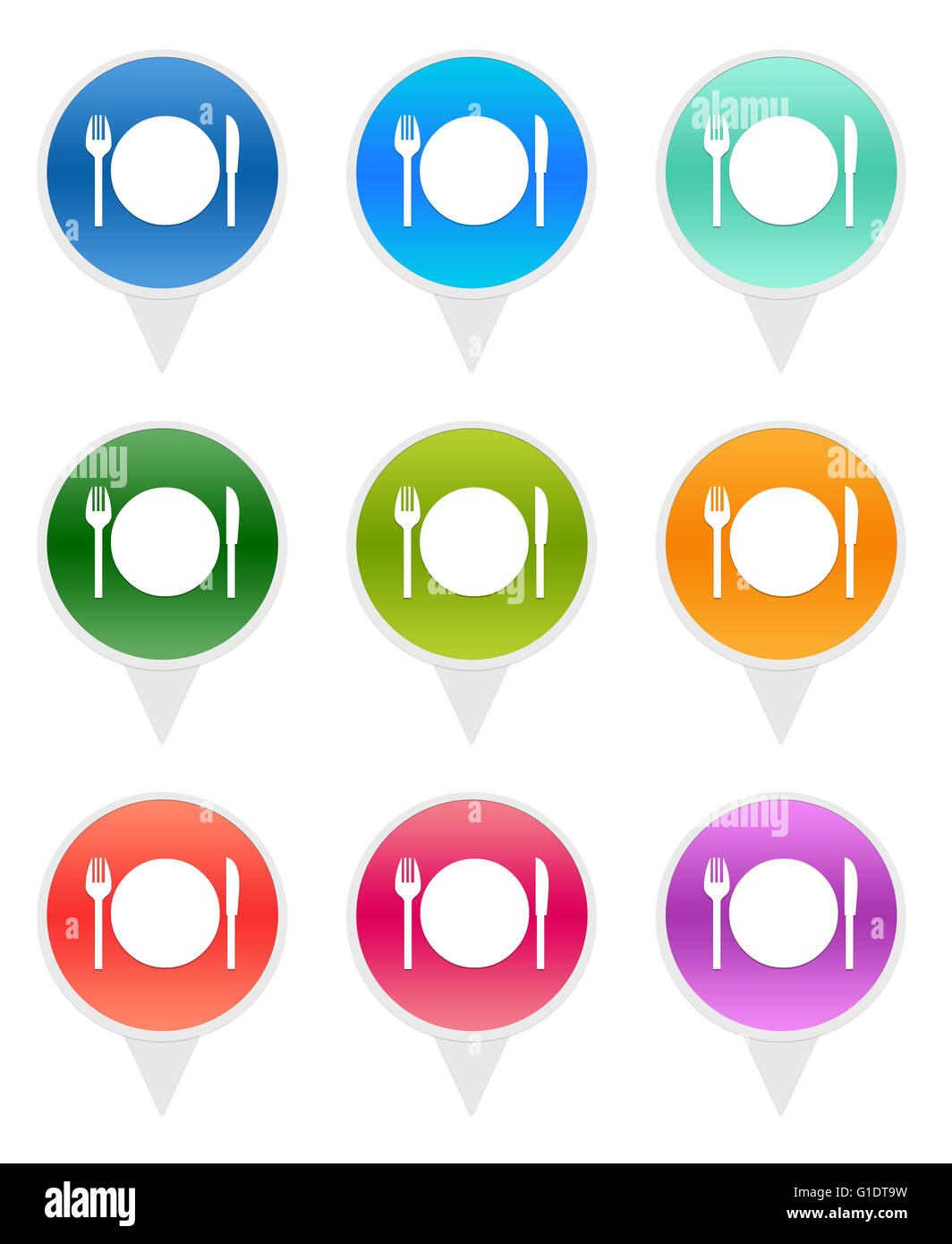 Set of rounded icons for makers on maps with restaurant symbol Stock ...