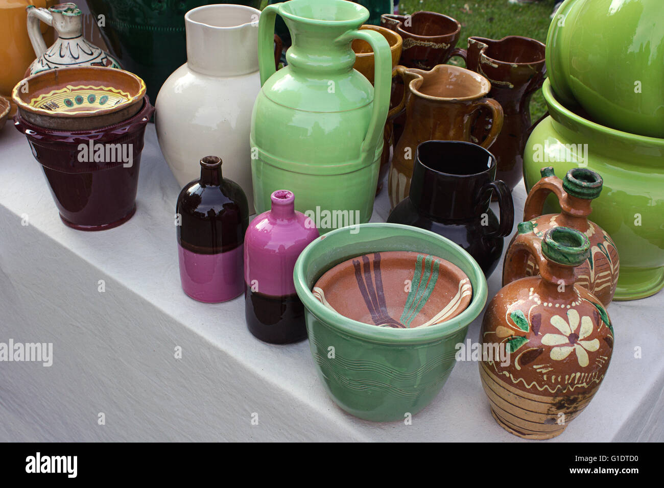 Collection of colorful, decorative and big vases for the garden ...