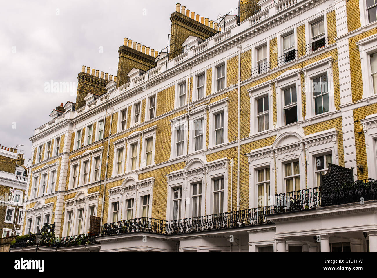Facade of an opulent British Victorian Edwardian terraced flat in South ...