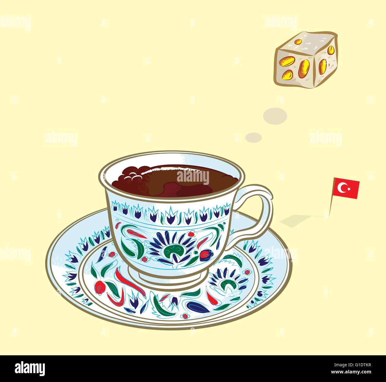 Vector illustration of turkish coffee and traditional turkish delight ...