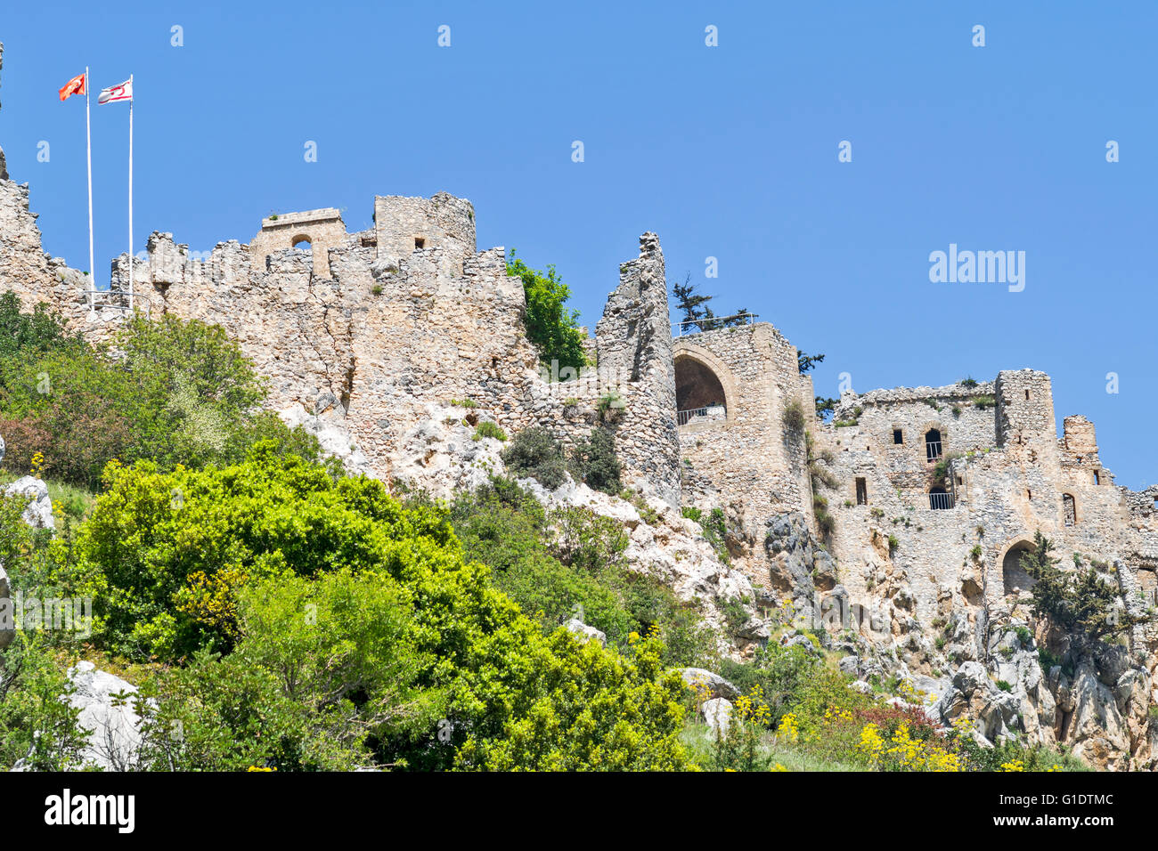 NORTH CYPRUS SAINT HILARION CASTLE WALLS AND TOWERS ON THE MOUNTAIN ...