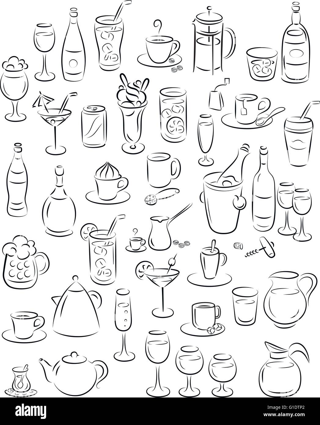 vector illustration of beverage collection in line art mode Stock ...