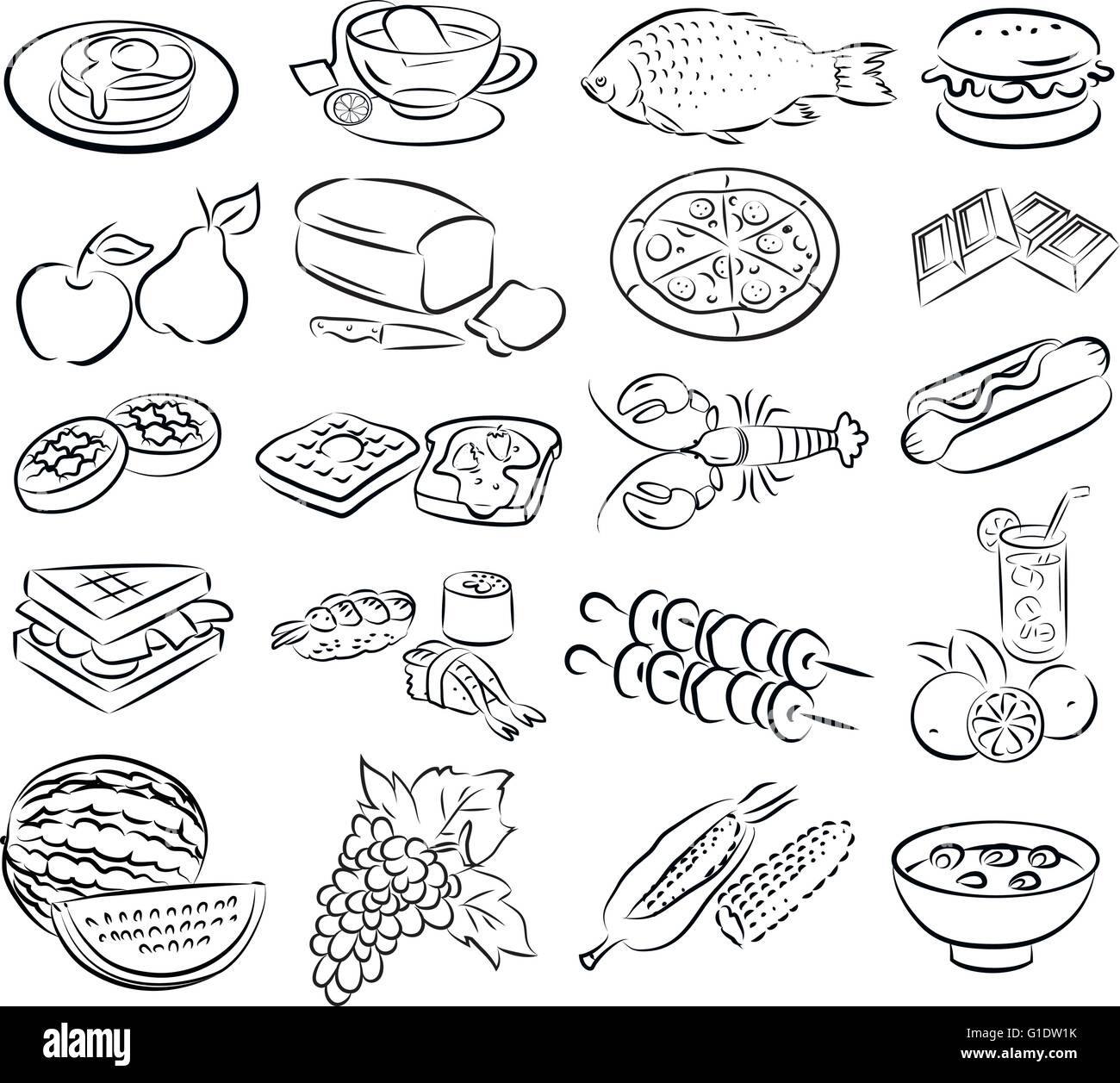 vector illustration of food collection in line art mode Stock Vector ...