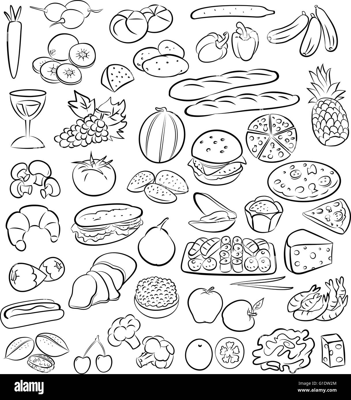 vector illustration of foods collection in line art mode Stock Vector ...