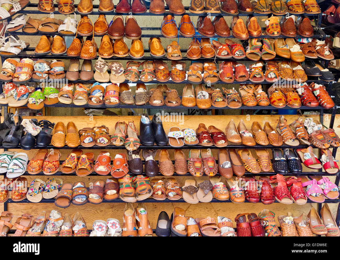 Zapatos (shoes) displayed in a decorative array in Todos Santos, Baja ...